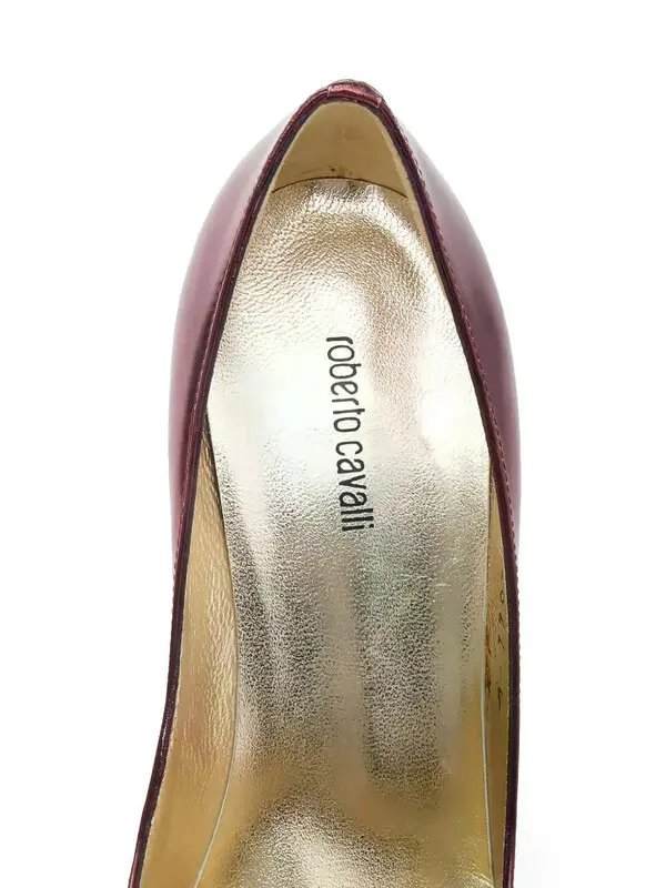 Roberto Cavalli Burgundy Leather Metallic Finish Pointed Toe Pumps