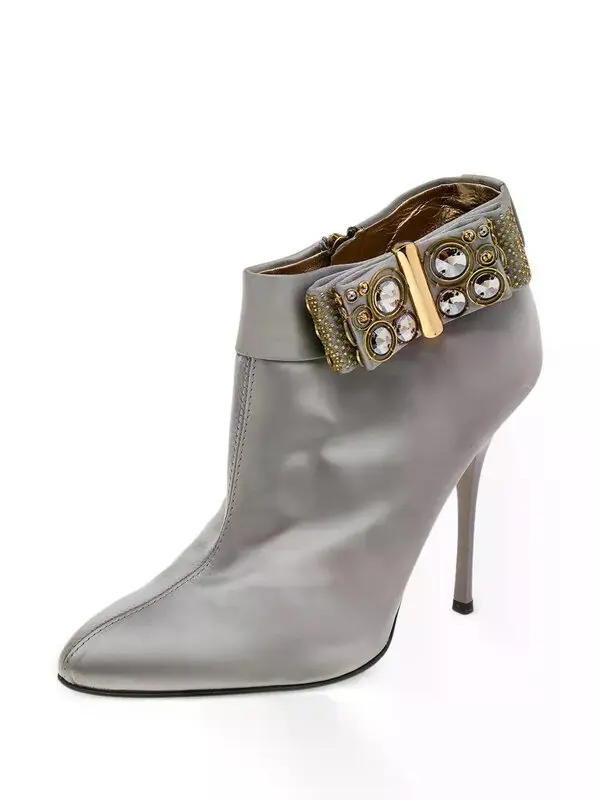 Roberto Cavalli Satin Crystal Bow Embellished Stiletto Ankle Boots