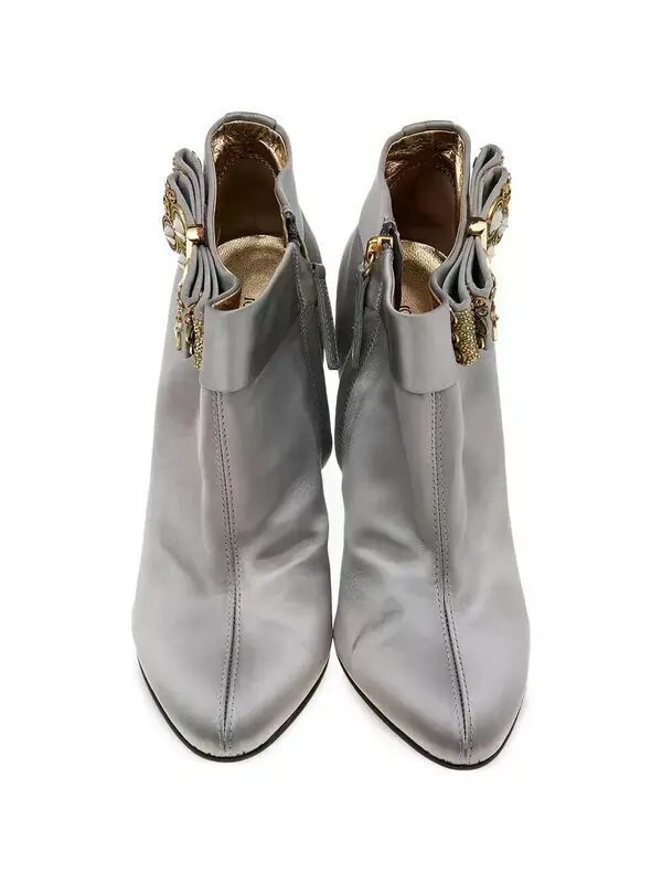 Roberto Cavalli Satin Crystal Bow Embellished Stiletto Ankle Boots