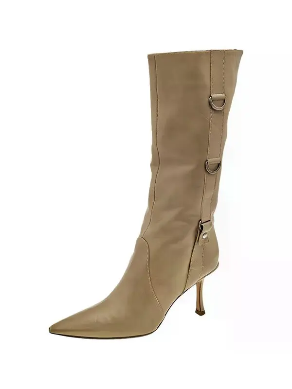 JIMMY CHOO Beige Leather Pointed Toe Boots