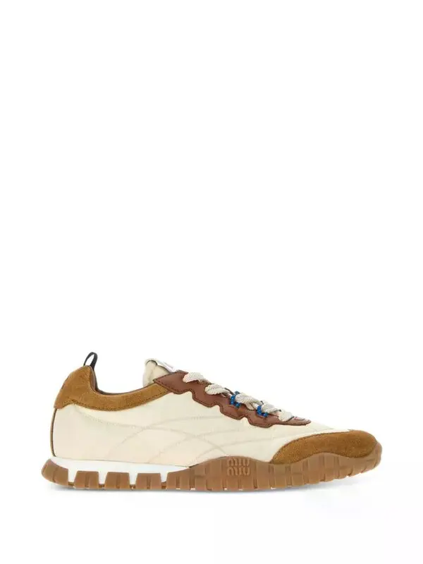 Miu Miu Tyre Technical Fabric And Suede Sneakers - Neutrals