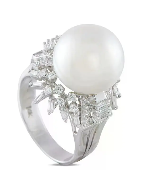 LB EXCLUSIVE 14k White Gold Pearl And Diamond Ring - Silver