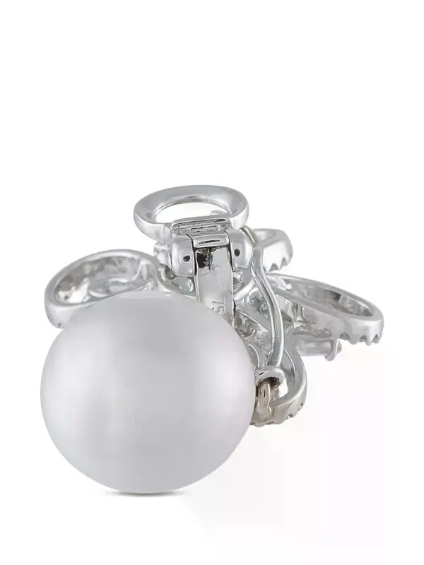 ASSAEL Diamond And Pearl Drop Clip-on Earrings In 18k White Gold