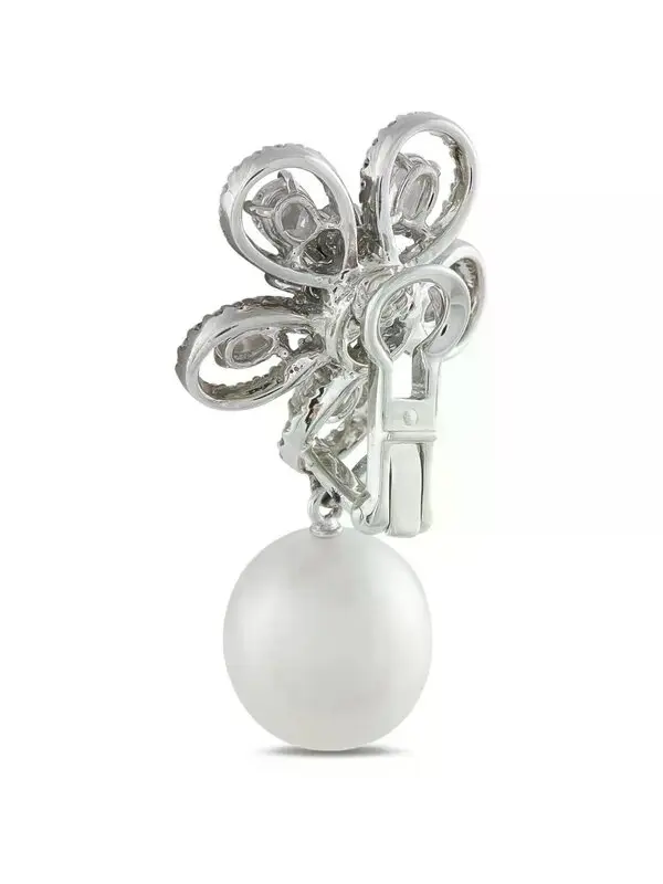 ASSAEL Diamond And Pearl Drop Clip-on Earrings In 18k White Gold