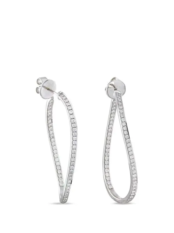 Memoire 18k White Gold Diamond Twisted Hoop Earrings - Silver