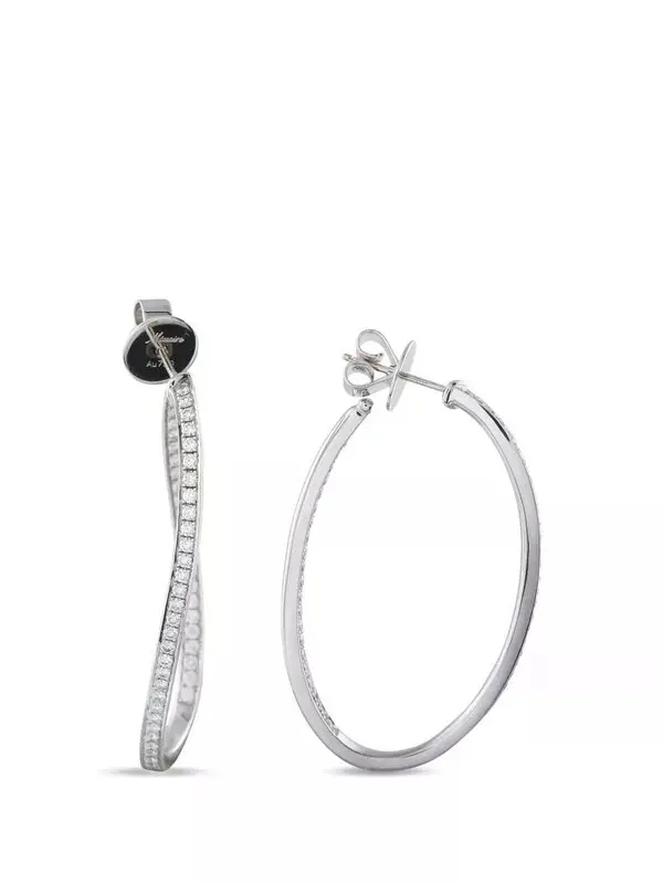 Memoire 18k White Gold Diamond Twisted Hoop Earrings