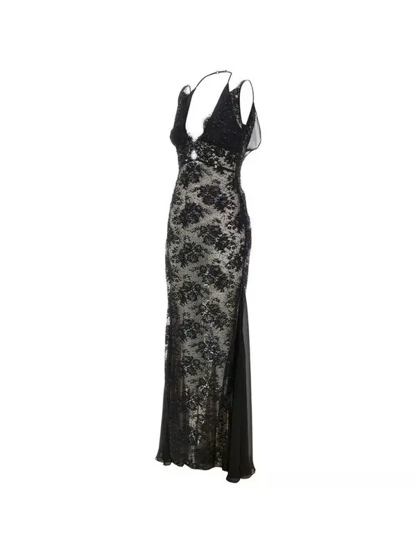 NISSA Beaded Floral-lace Gown