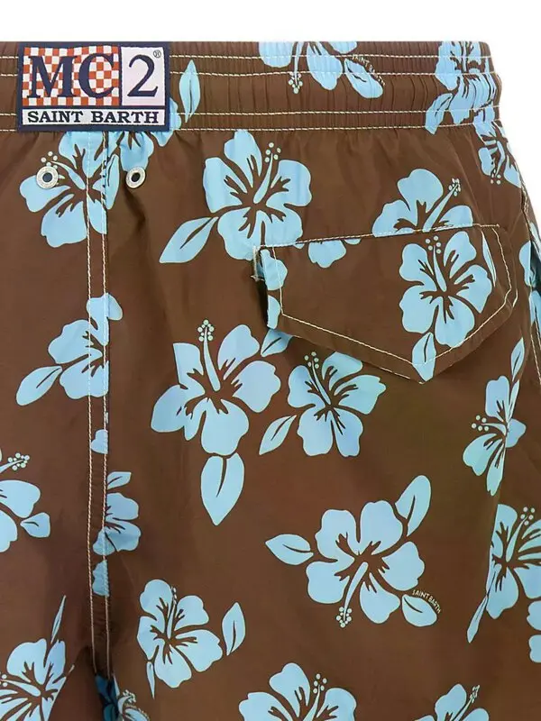 MC2 SAINT BARTH Lighting Tiki Hibiscus-print Swim Shorts - Brown