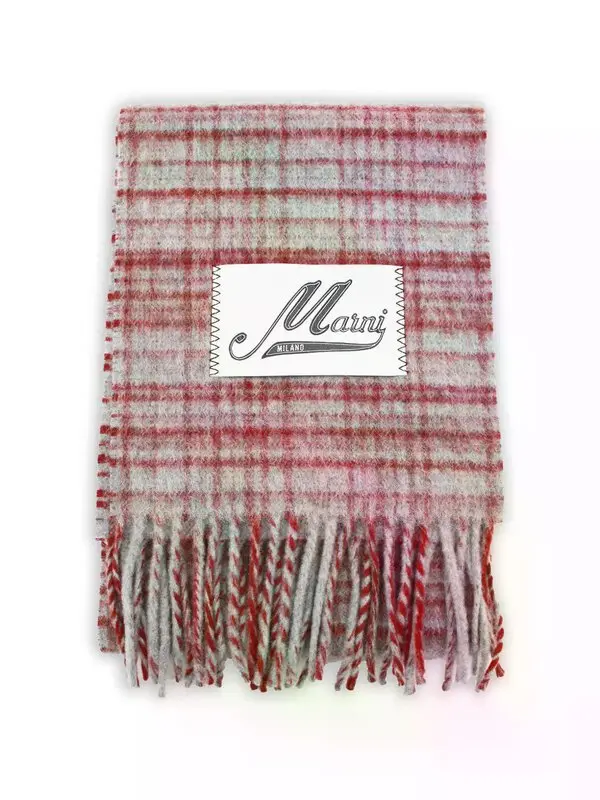 Marni Check-pattern Fringed Scarf - Red