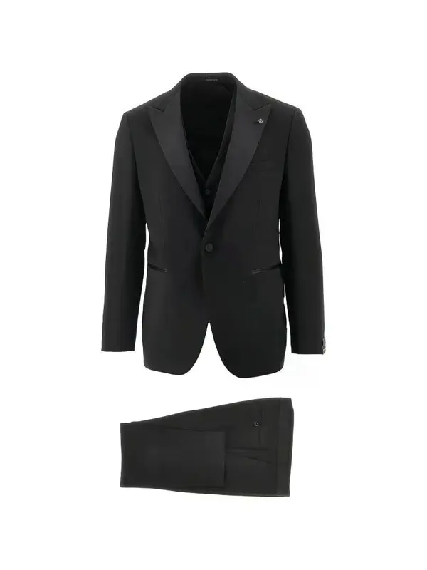 Tagliatore Peak-lapel Single-breasted Three-piece Wool Suit - Black