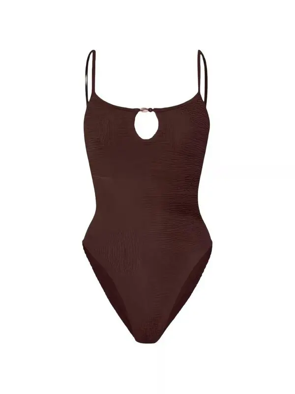 Hunza G Mia Beaded Crinkle-effect Swimsuit - Brown