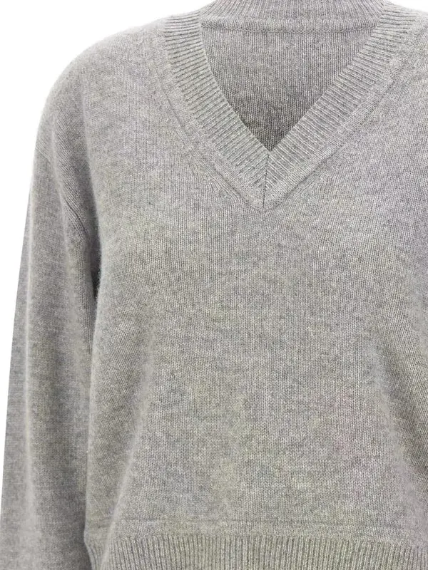 SWEET CASHMERE Ribbed-trim V-neck Cashmere Sweater