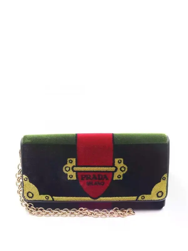 Prada Velvet Cahier Wallet On Chain Crossbody Bag - Black