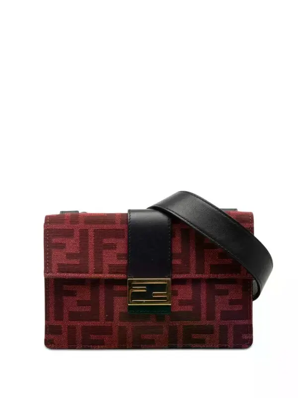 Fendi Zucca Canvas Convertible Baguette Pouch - Red