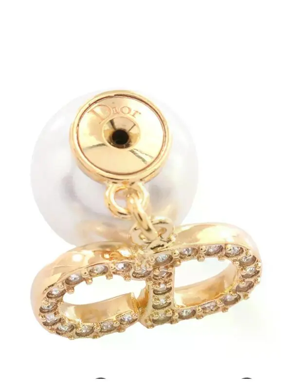 Dior Faux Pearl And Strass Cd Logo Drop Earrings - Gold