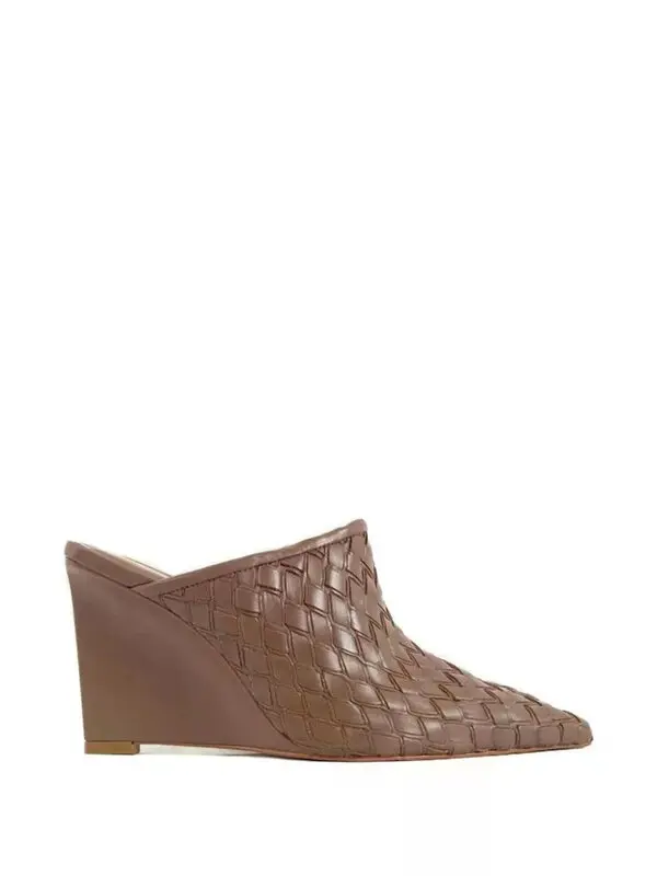 ANDREA CARRANO Woven Leather Wedge Mules