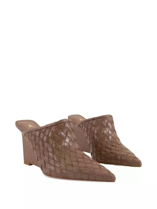 ANDREA CARRANO Woven Leather Wedge Mules