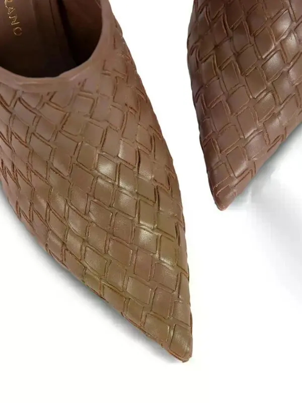 ANDREA CARRANO Woven Leather Wedge Mules
