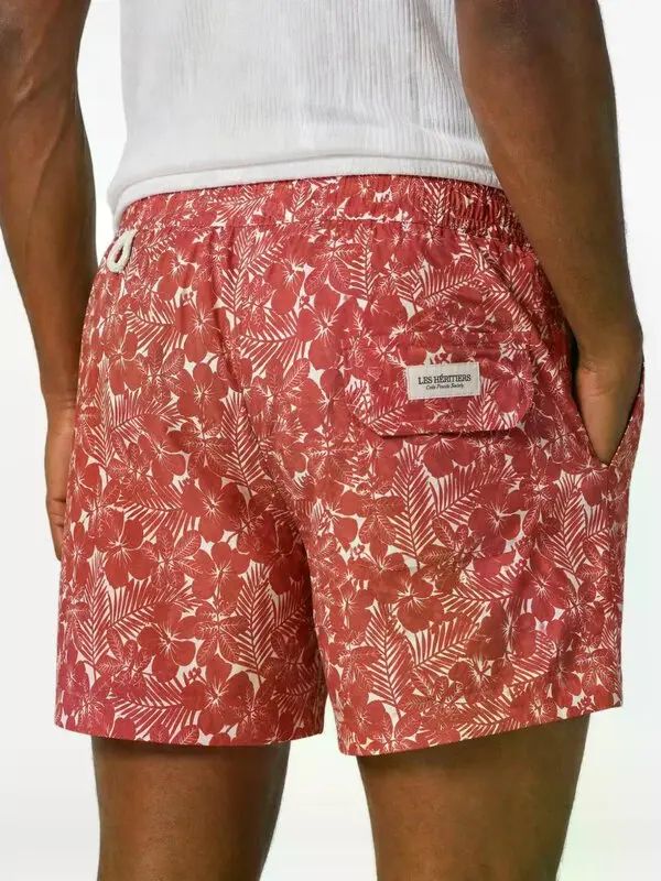 LES HÉRITIERS Captain Floral-print Drawstring Swim Shorts - Red