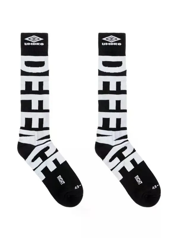 UMBRO Logo Intarsia Ribbed-trim Socks - Black