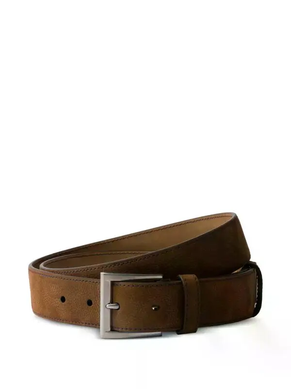Prada Nubuck Leather Belt With Enameled Triangle Logo - Brown