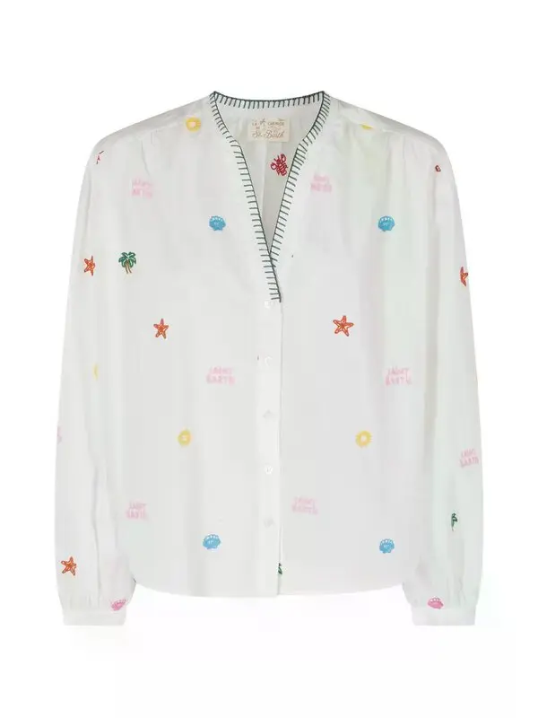MC2 SAINT BARTH Liona Embroidered Cotton Blouse