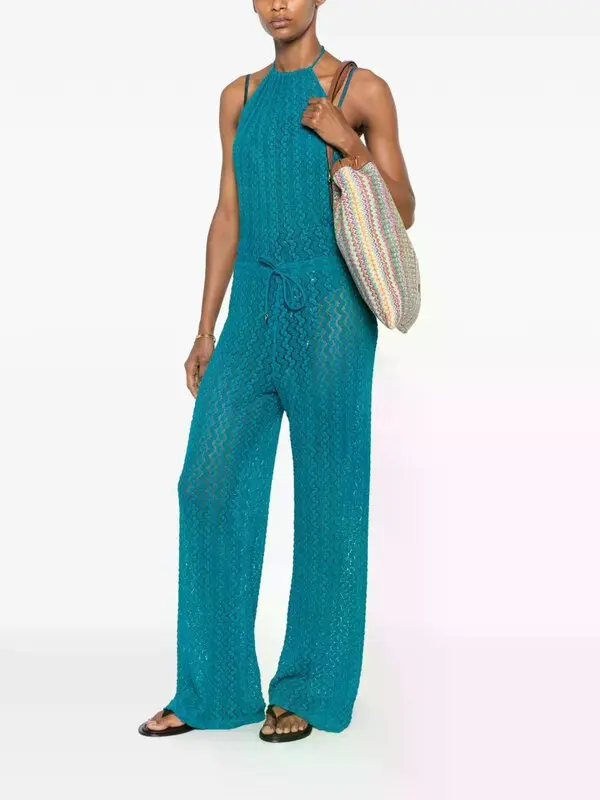 FISICO Crochet-knit Halterneck Jumpsuit