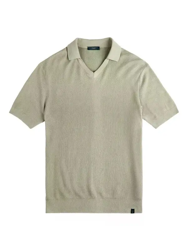 FAY Ribbed Collar V-neck T-shirt