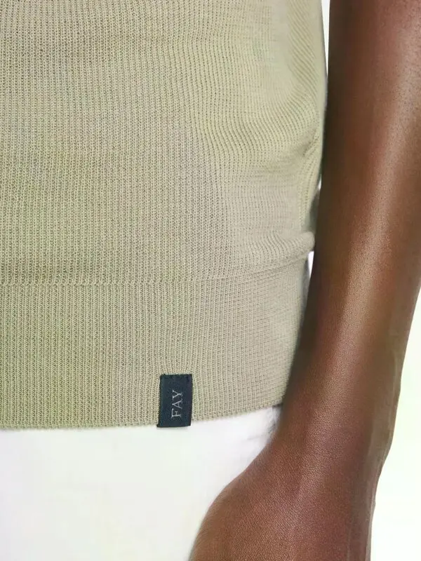 FAY Ribbed Collar V-neck T-shirt