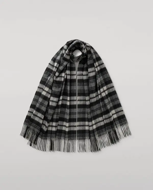 Johnstons Of Elgin Watch Dress Tartan Cashmere Stole - Grey