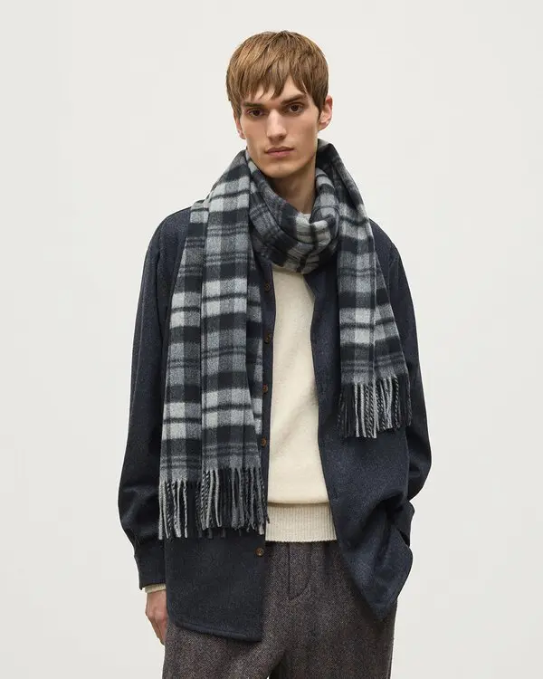 Johnstons Of Elgin Watch Dress Tartan Cashmere Stole - Grey