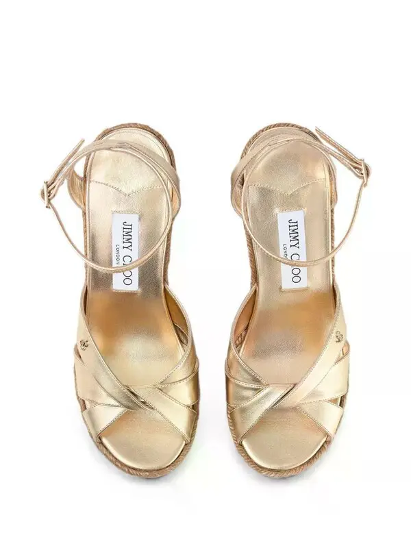 JIMMY CHOO Korra 100 Metallic Nappa Leather Wedge Sandals