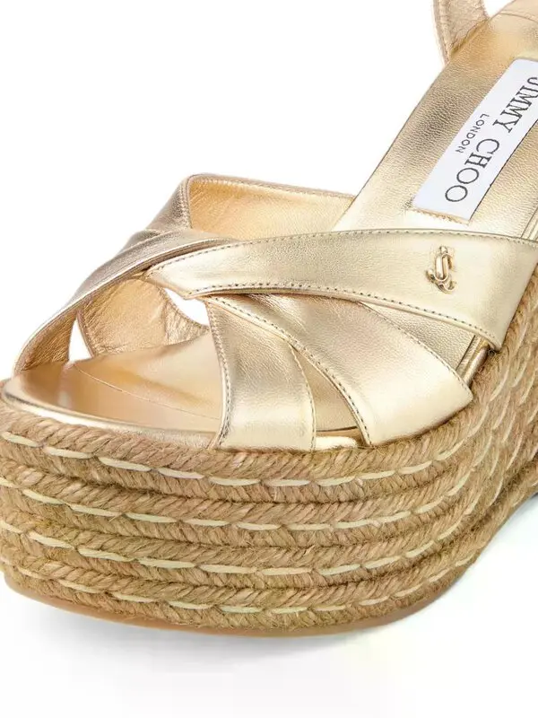 JIMMY CHOO Korra 100 Metallic Nappa Leather Wedge Sandals