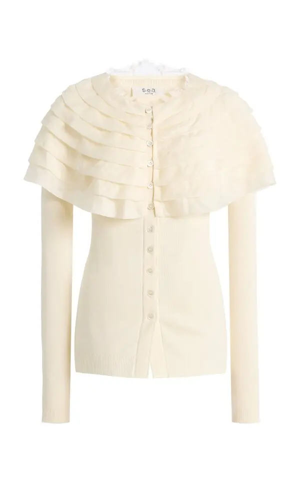 Sea Wanda Ruffled Wool Cardigan - Ivory