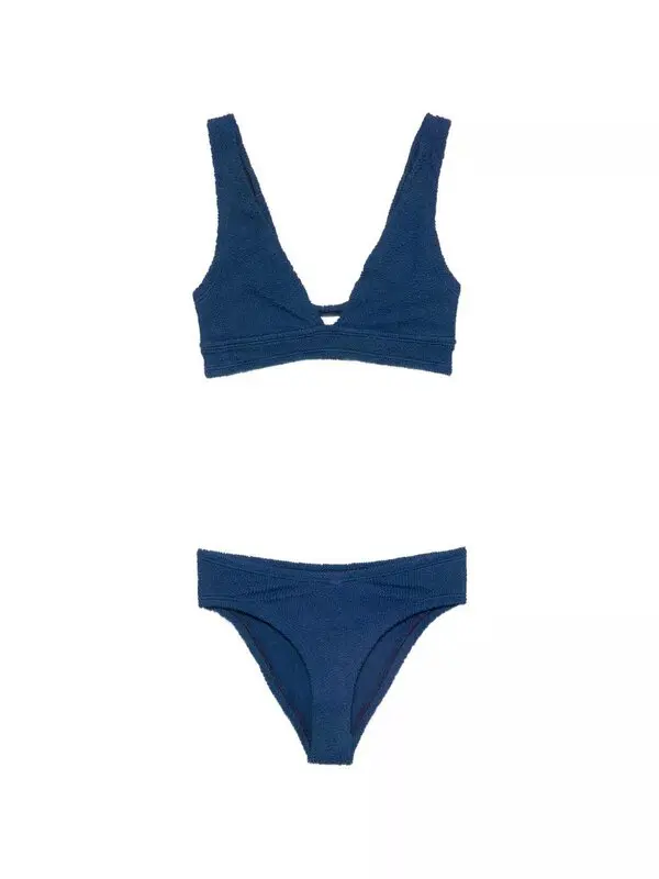 Hunza G Crinkle-effect V-neck Bikini - Blue
