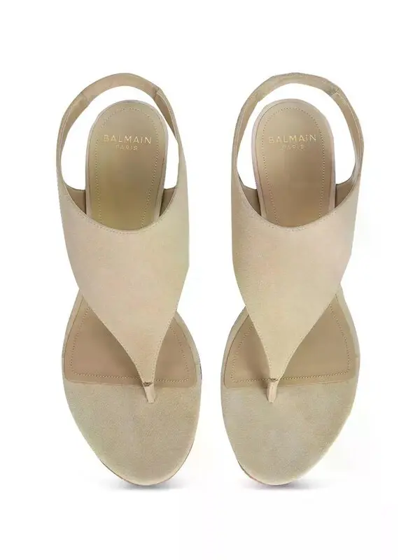 Balmain Suede Wedge Sandals - Neutrals
