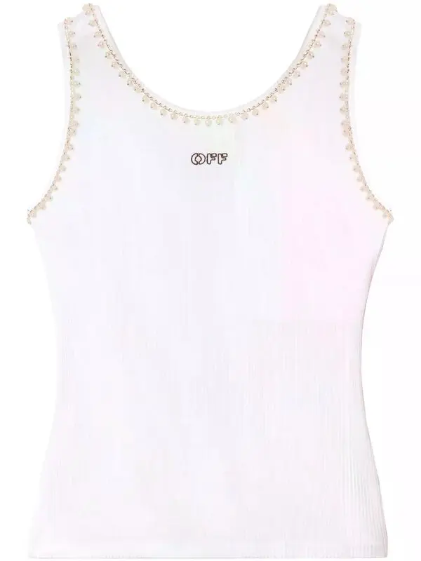 Off-White Pearl-embellished Ribbed Tank Top - White