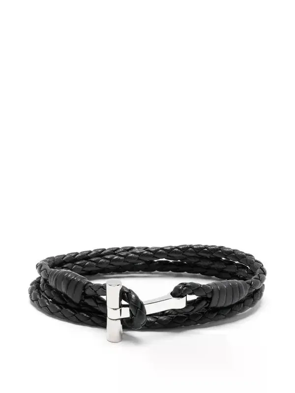 TOM FORD Braided Leather T-bar Bracelet - Black
