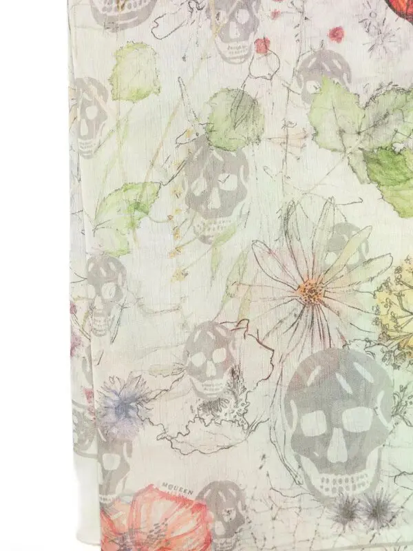 Alexander McQueen Skull Floral-print Scarf - Neutrals