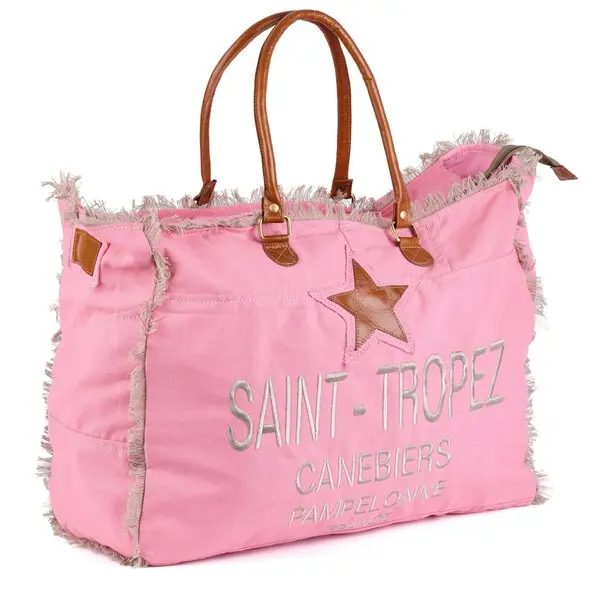 BEDROOM ATHLETICS Large Washed Canvas Beach Tote With Distressed Leather Handles - Pink