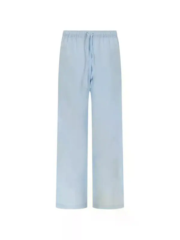 120% Lino Linen Wide-leg Trousers - Blue