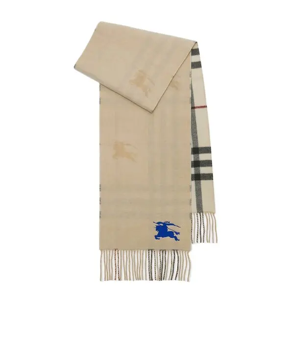 Burberry Reversible Checked Fringed Scarf - Stone