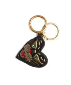 Valentino Garavani Coeur De Chat Bag Charm With Keychain In Nappa, Beads And Crystals - Black
