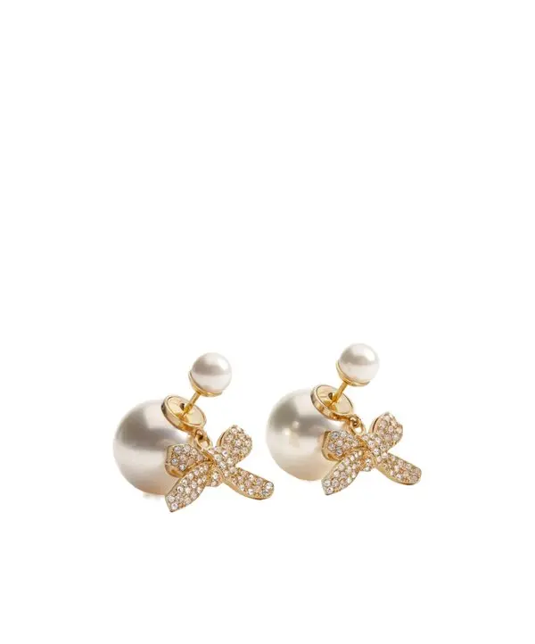 Dior Tribales Earrings With Resin Pearls And Crystal Bow Detail - Yellow