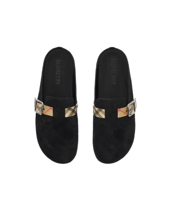 Burberry Checked Slip-on Clogs - Black