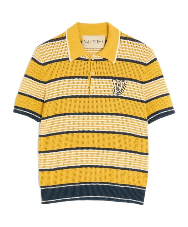 Valentino Garavani Long-sleeved Linen And Cotton Polo Shirt With Vg Patch