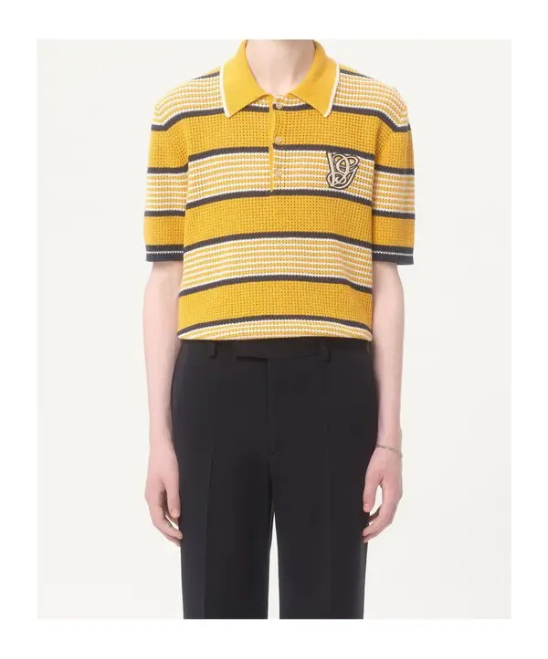 Valentino Garavani Long-sleeved Linen And Cotton Polo Shirt With Vg Patch