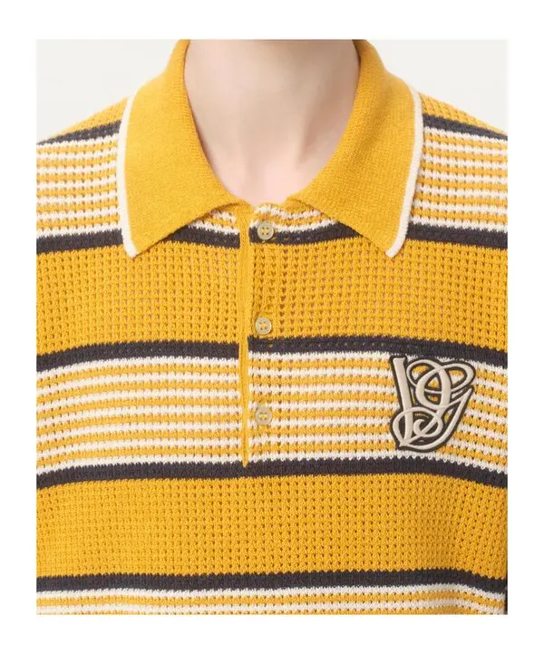 Valentino Garavani Long-sleeved Linen And Cotton Polo Shirt With Vg Patch