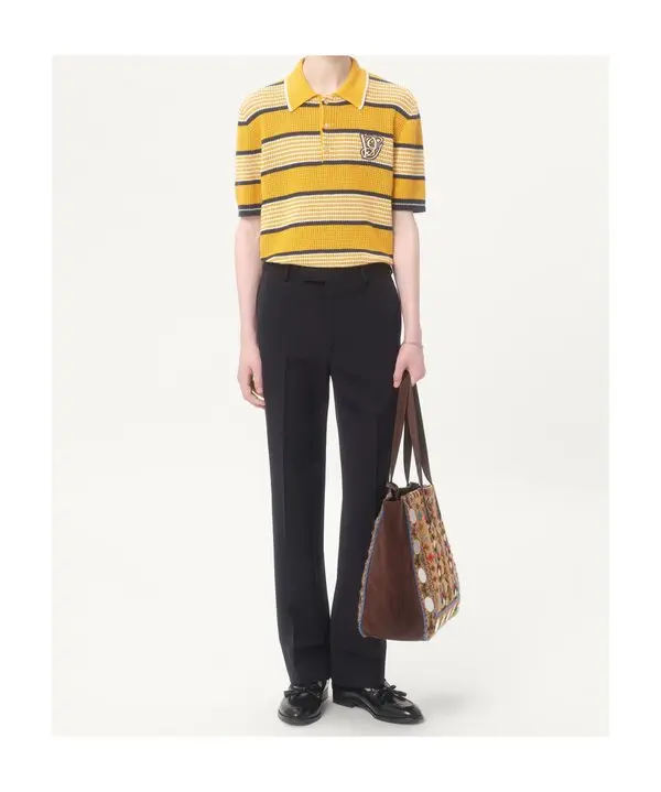 Valentino Garavani Long-sleeved Linen And Cotton Polo Shirt With Vg Patch