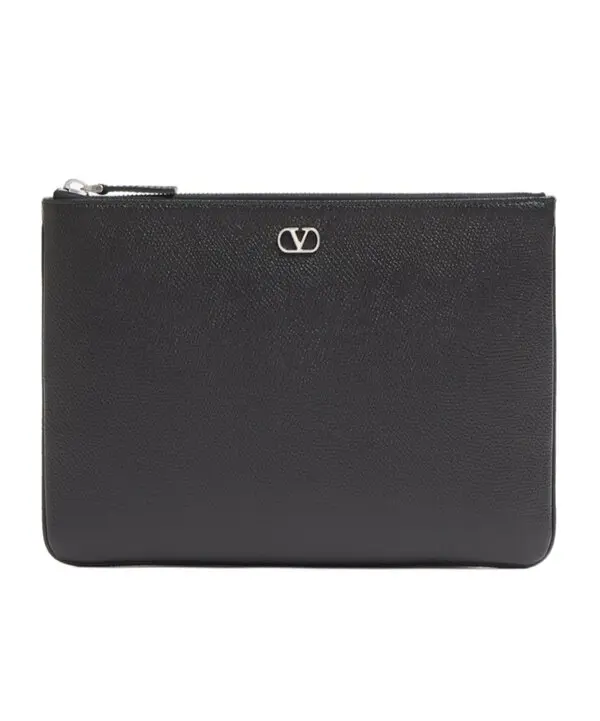 Valentino Garavani Vlogo Plaque Zip-up Clutch Bag - Black